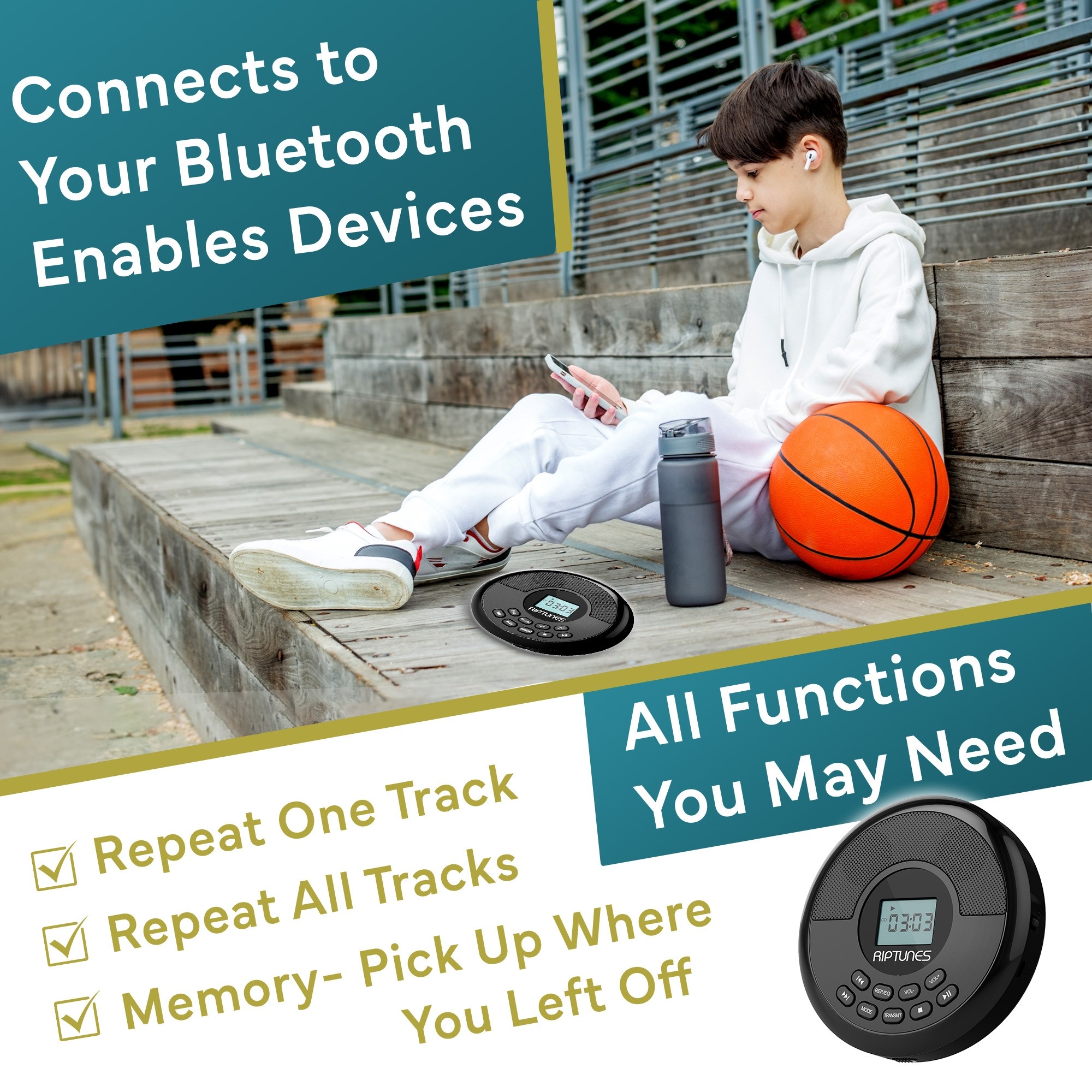 Personal MP3 CD Player, with built in speakers, Bluetooth, USB playback ...